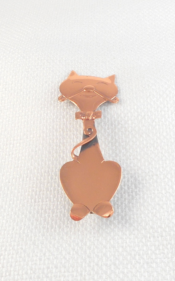 Vintage Modernist Copper Cat Pin Brooch Talll Moderni… - Gem