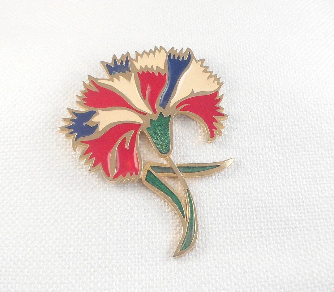 Vintage BIG Red Blue Green Flower Pin Brooch PL Signed Huge Tri Color ...