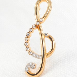 Vintage Big Gold Treble Clef Crystal Brooch Musical Brooch Gold Tone ...