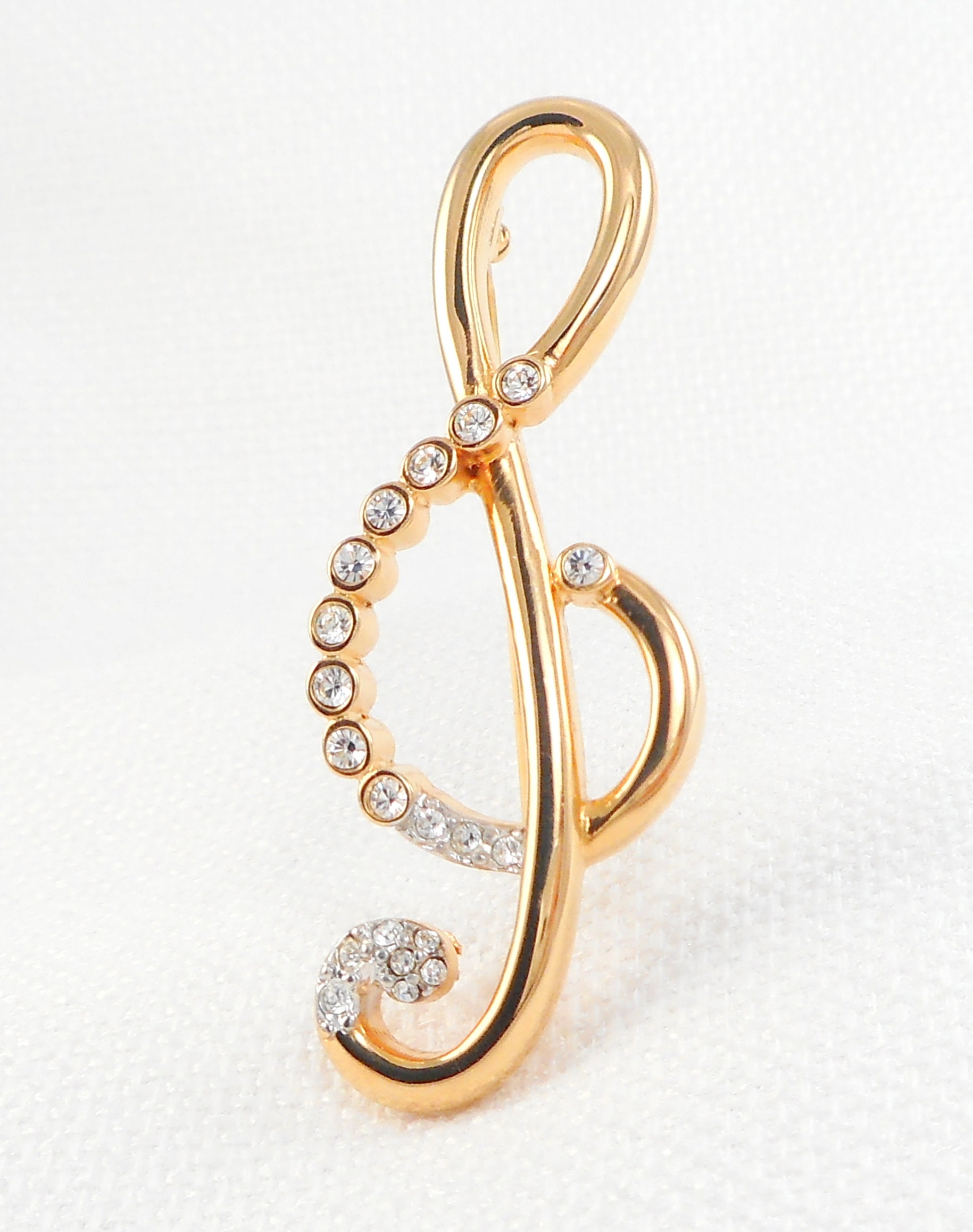 Vintage Big Gold Treble Clef Crystal Brooch Musical Brooch - Etsy