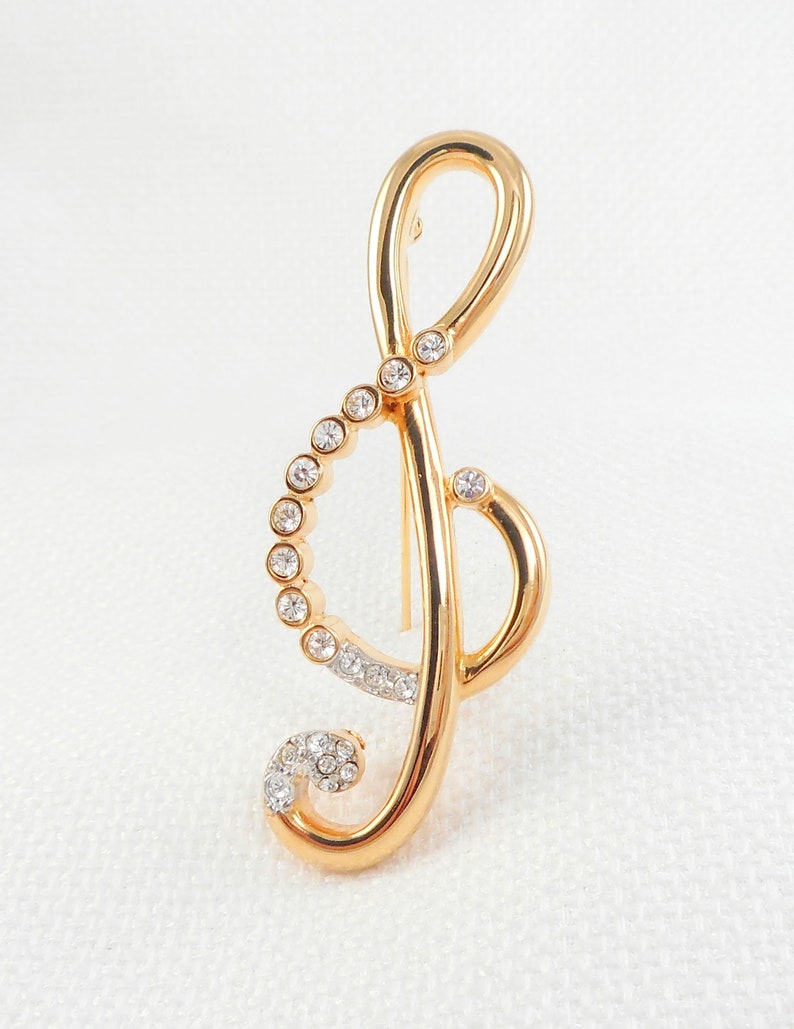 Vintage Big Gold Treble Clef Crystal Brooch Musical Brooch - Etsy