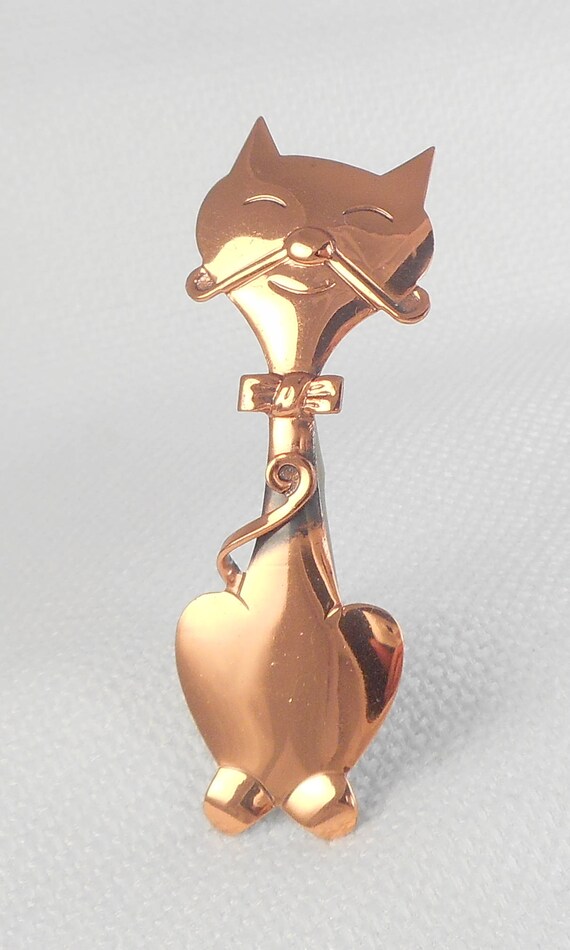 Vintage Modernist Copper Cat Pin Brooch Talll Moderni… - Gem