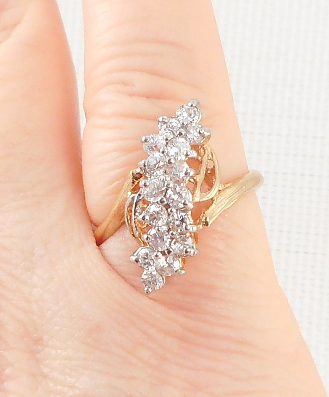 Vintage Unique 18K HGE Crystal Spray Ring Slanted Stones Spray Ring WOW ...