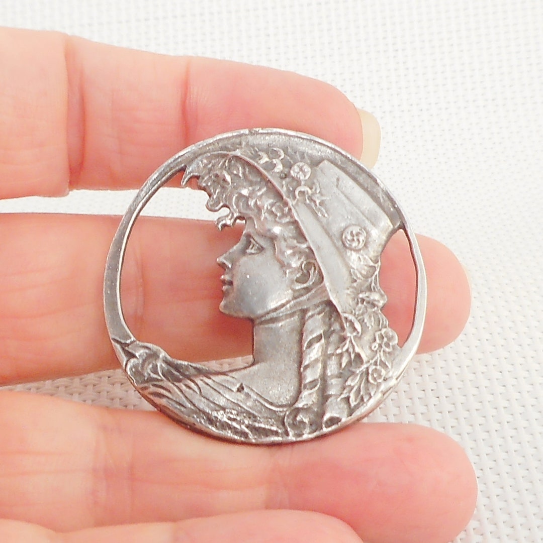 Vintage Sterling Armand Bargas Art Nouveau Lady Reproduction Brooch or ...