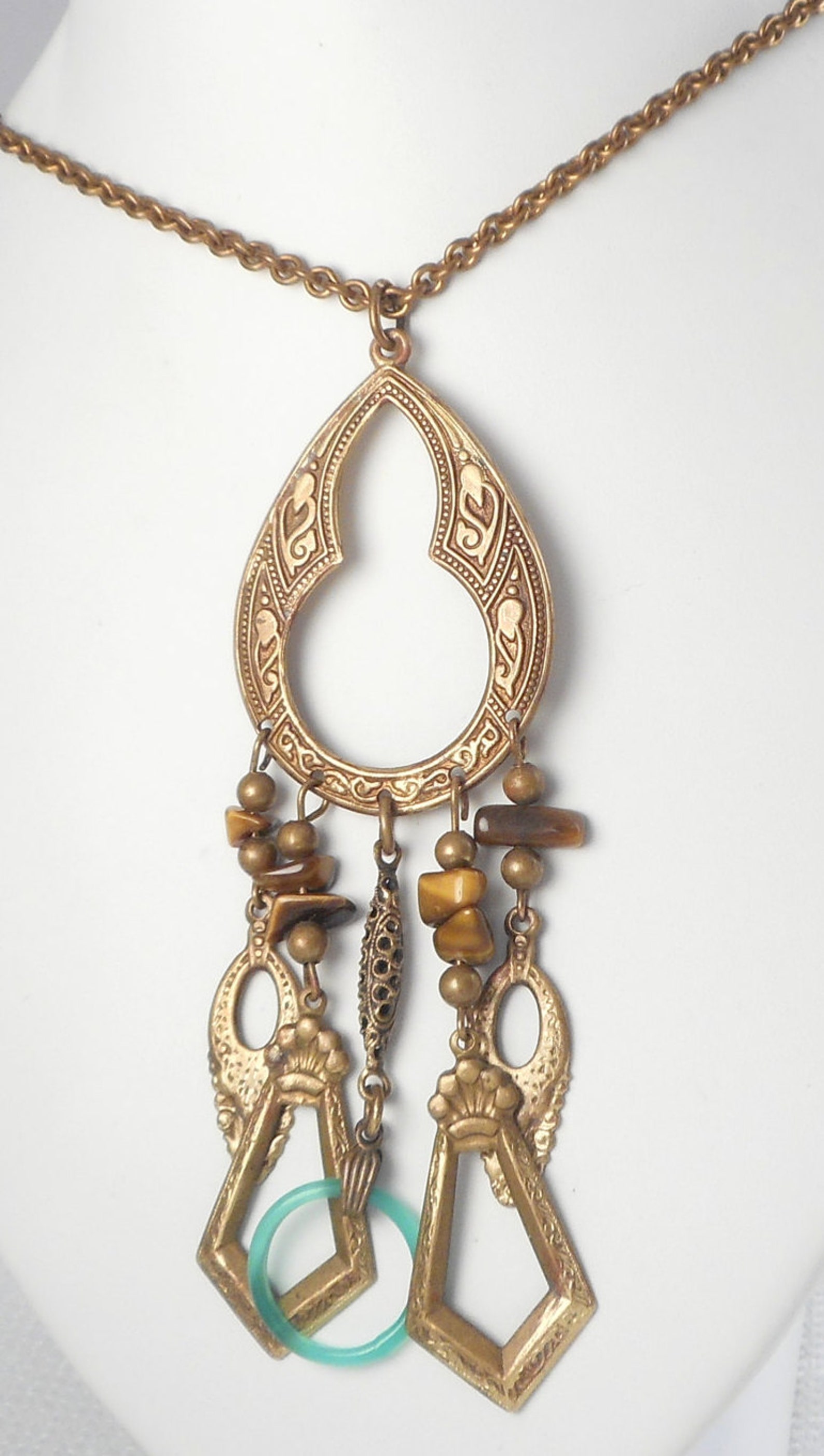 Vintage Long Boho Dangle Charms Necklace Long Boho Dangle Necklace With ...