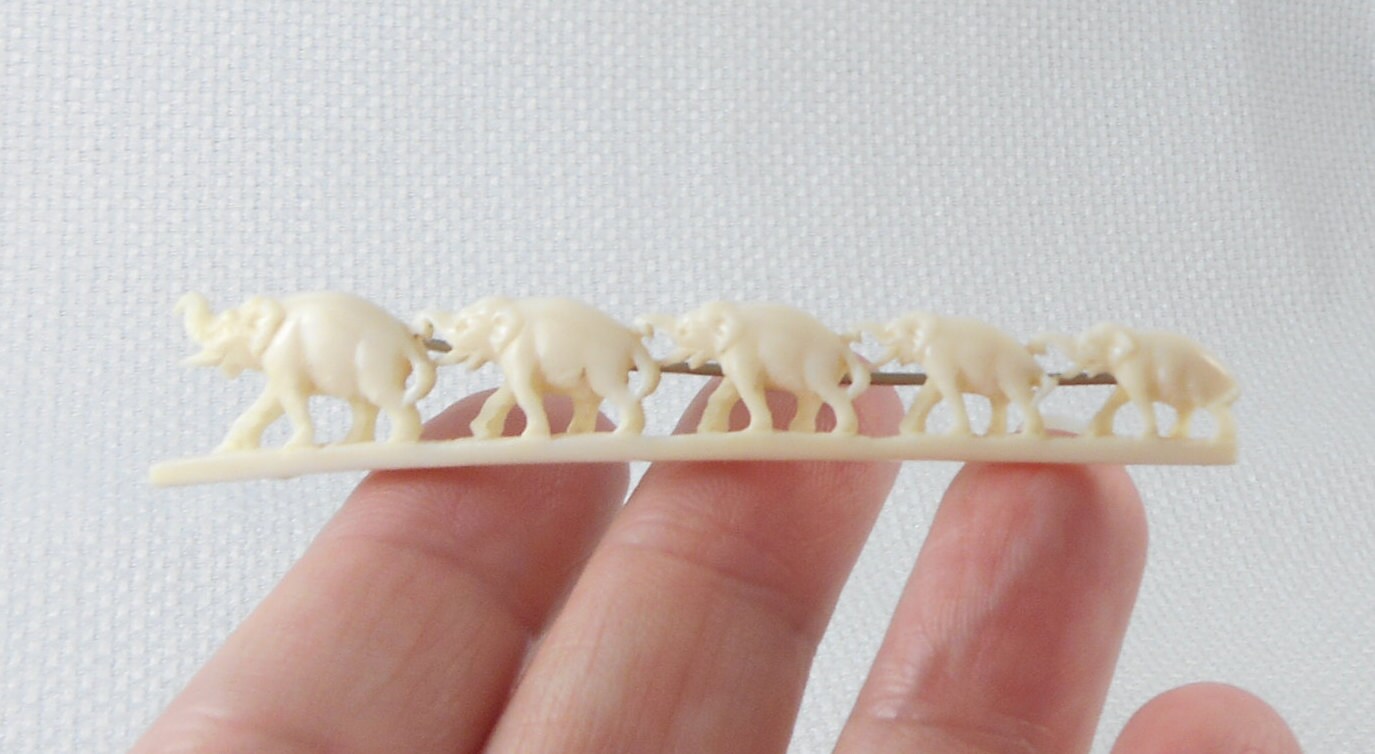 Vintage Hand Carved Walking Elephants Brooch With C Clasp | Etsy