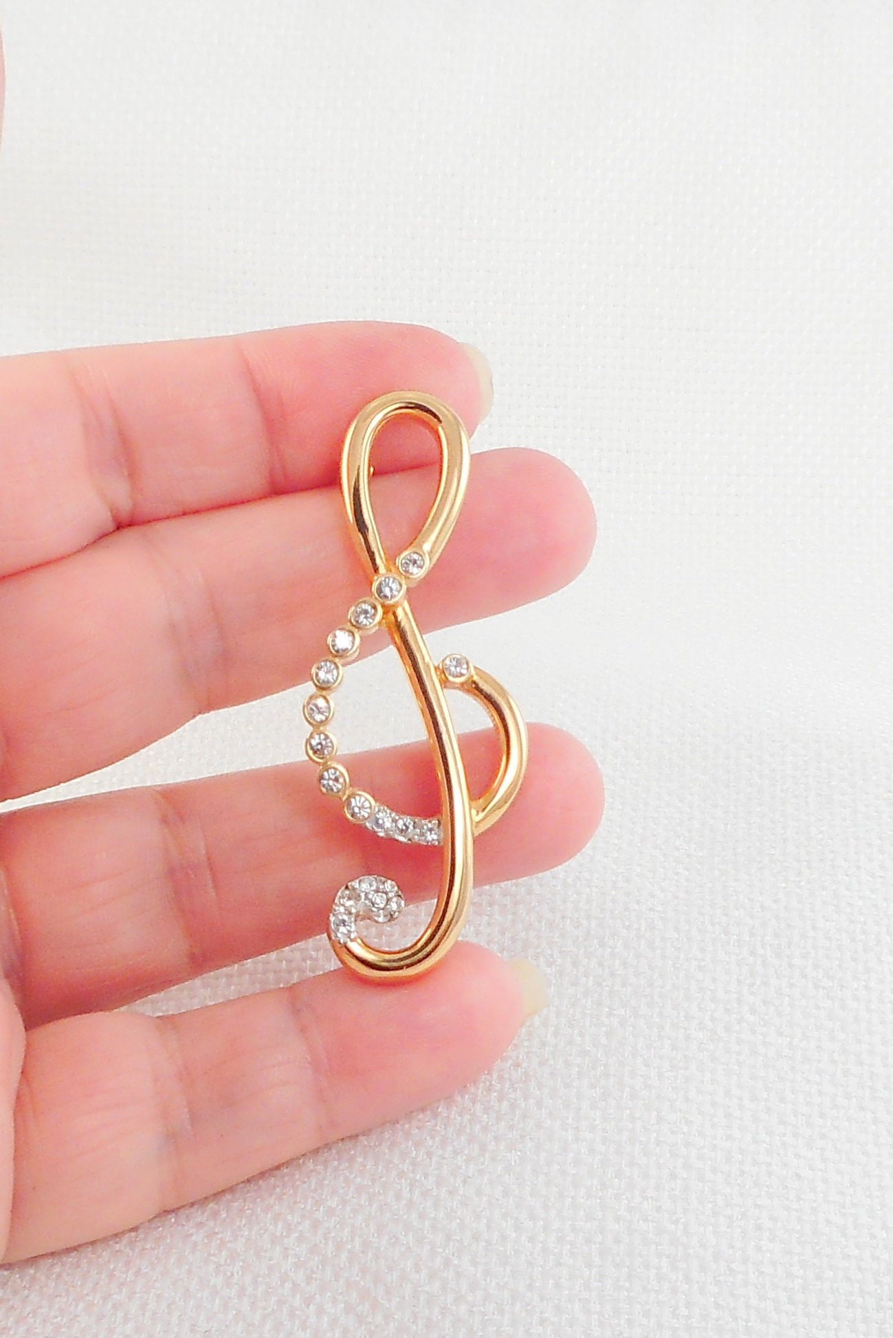 Vintage Big Gold Treble Clef Crystal Brooch Musical Brooch - Etsy
