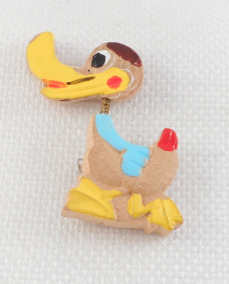Vintage Japan Carved Wood Bobble Head Duck Pin Brooch 1960's Carved ...