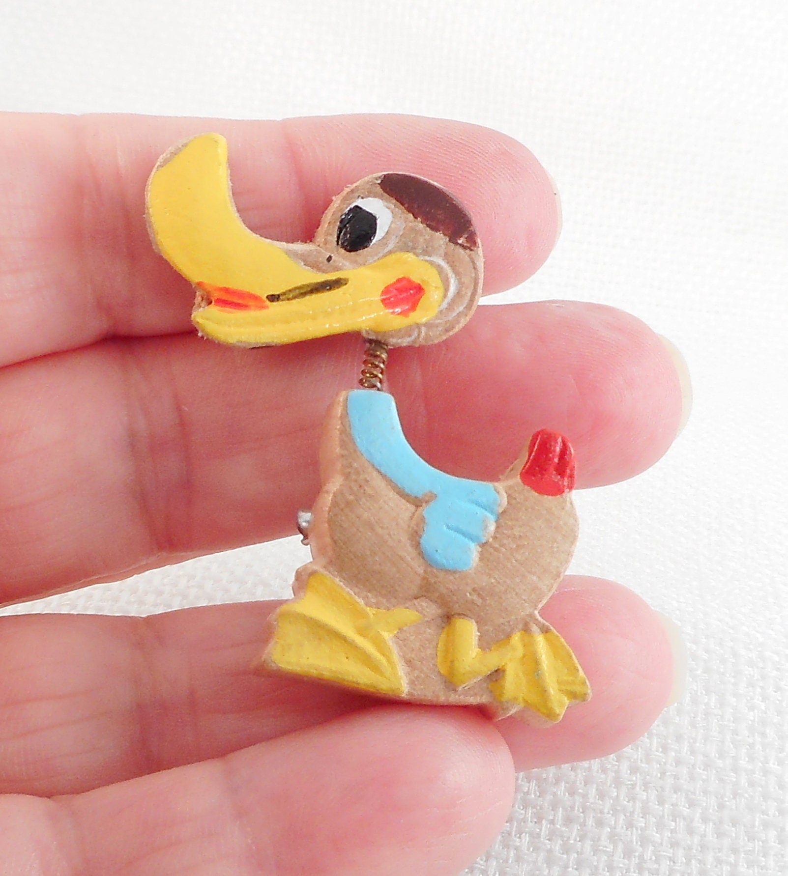 Vintage Japan Carved Wood Bobble Head Duck Pin Brooch 1960's Carved ...