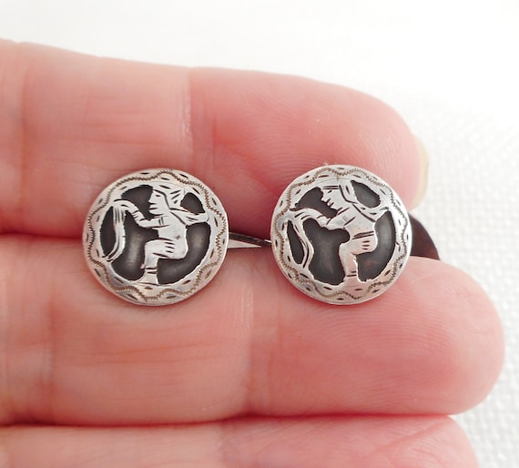 Vintage 900 Silver Guatemala Mayan Aztec Chain Cuffli… - Gem