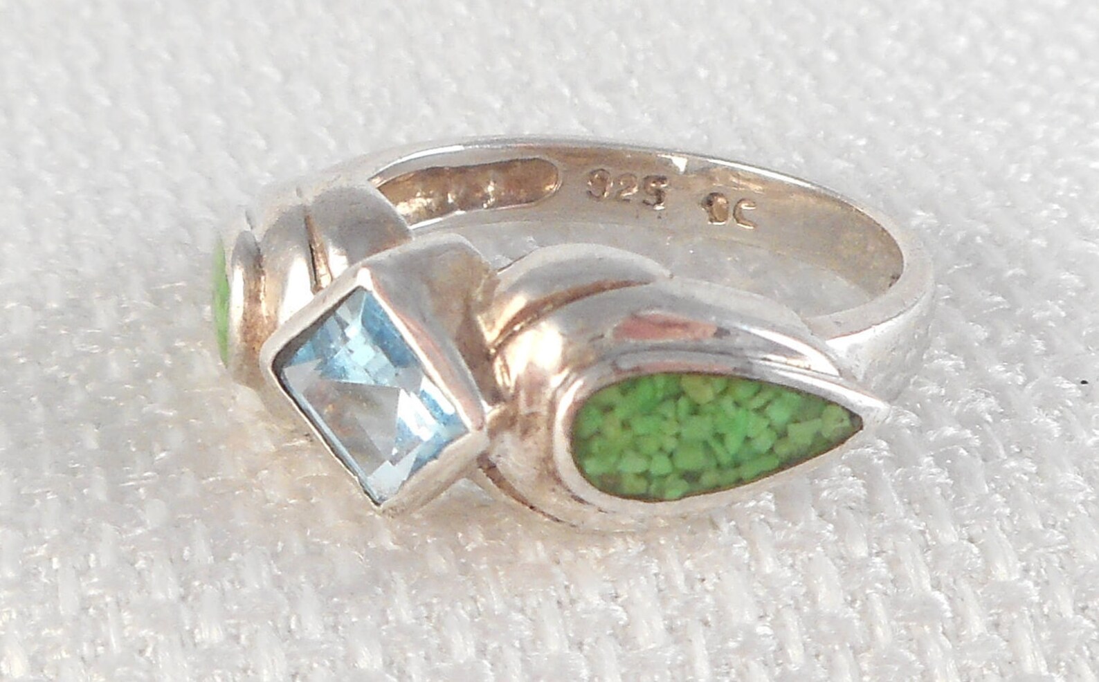 Vintage Modernist Sterling Silver Topaz & Green Turquiose Inlay Ring ...