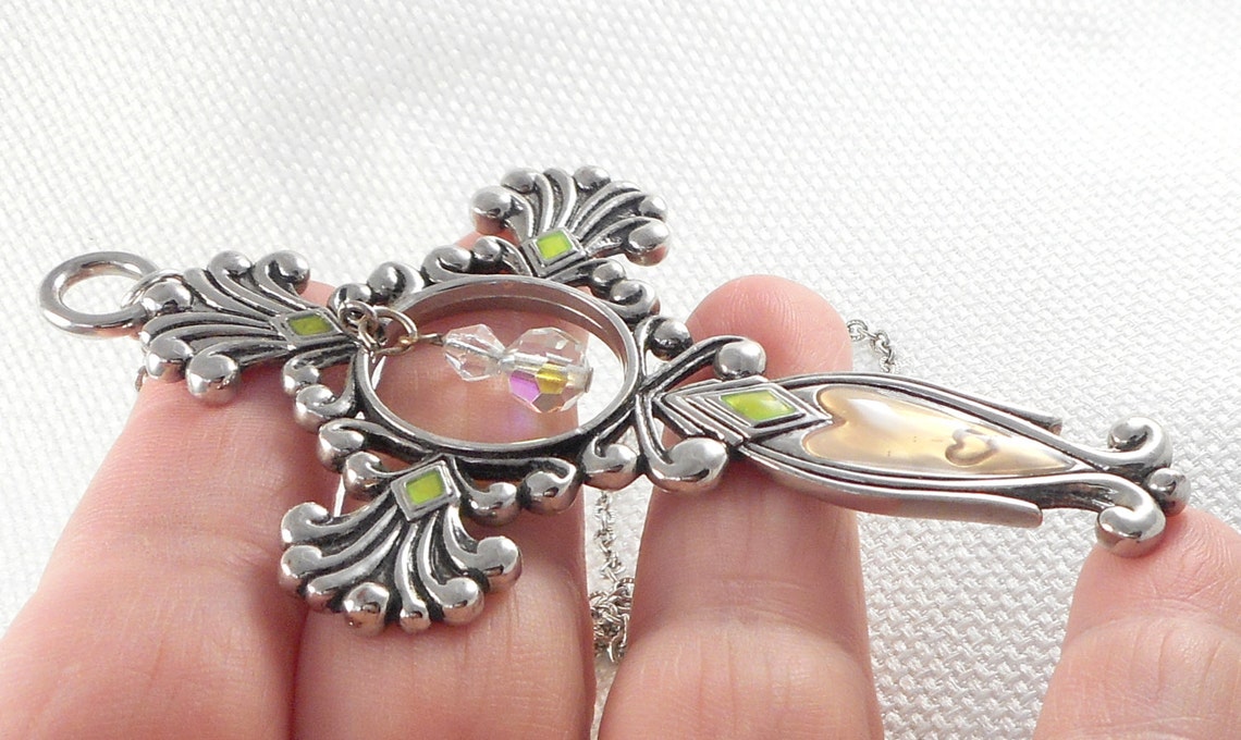 Vintage BIG Silver Enamel Cross Necklace Boho Big Cross | Etsy