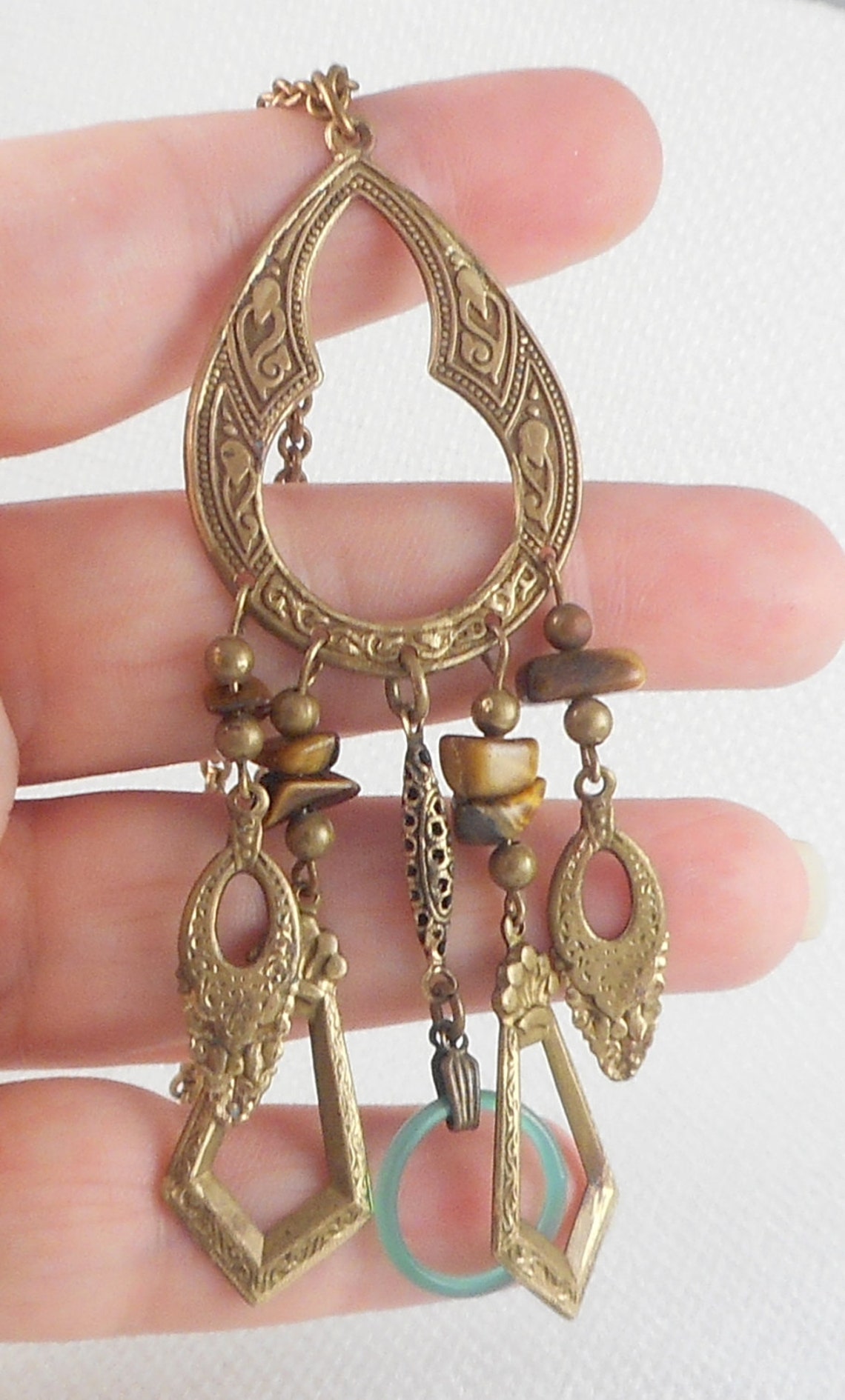 Vintage Long Boho Dangle Charms Necklace Long Boho Dangle Necklace With ...