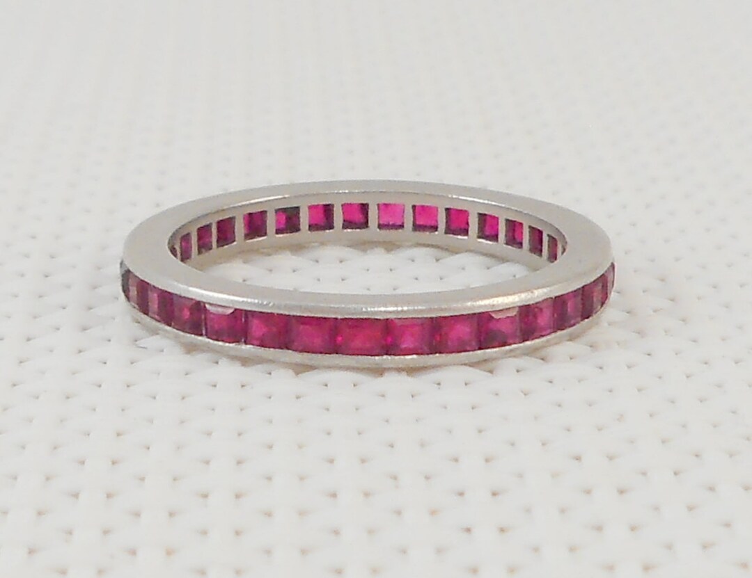 Vintage 1930's Platinum Ruby Eternity Band Ring Deco Full Ruby Platinum ...