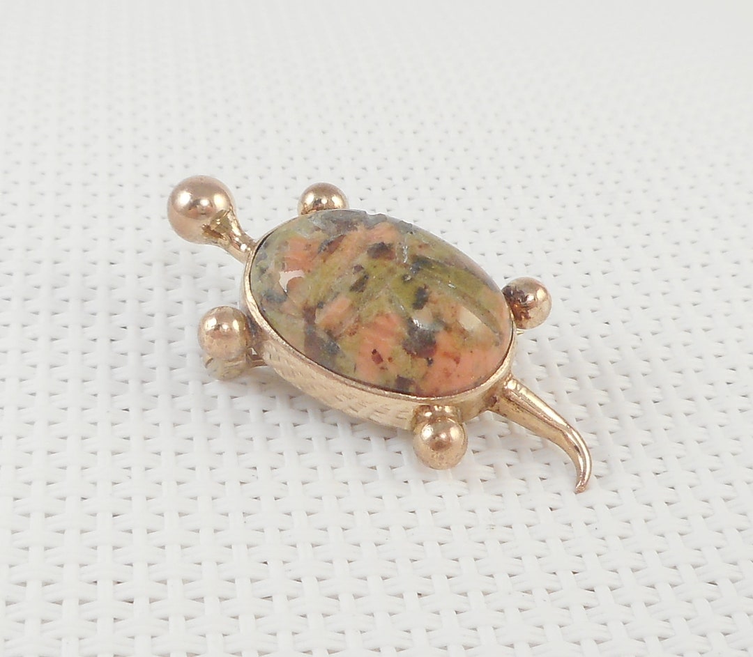 Vintage Gold Filled Unakite Scarab Turtle Pin Small Scarab - Etsy