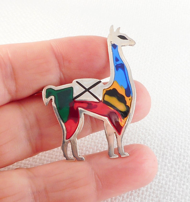 Vintage Sterling Silver Enamel Peru Llama Brooch Colorful Peru - Etsy