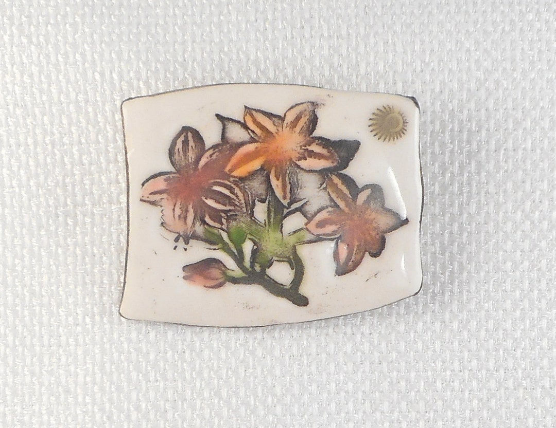 Vintage Artisan Hand-painted Porcelain Tiger Lilies Brooch Painted ...