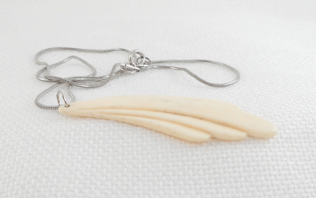 Vintage Bone Angel Wing Necklace Fluted Deco Bone Drop Necklace Unique ...