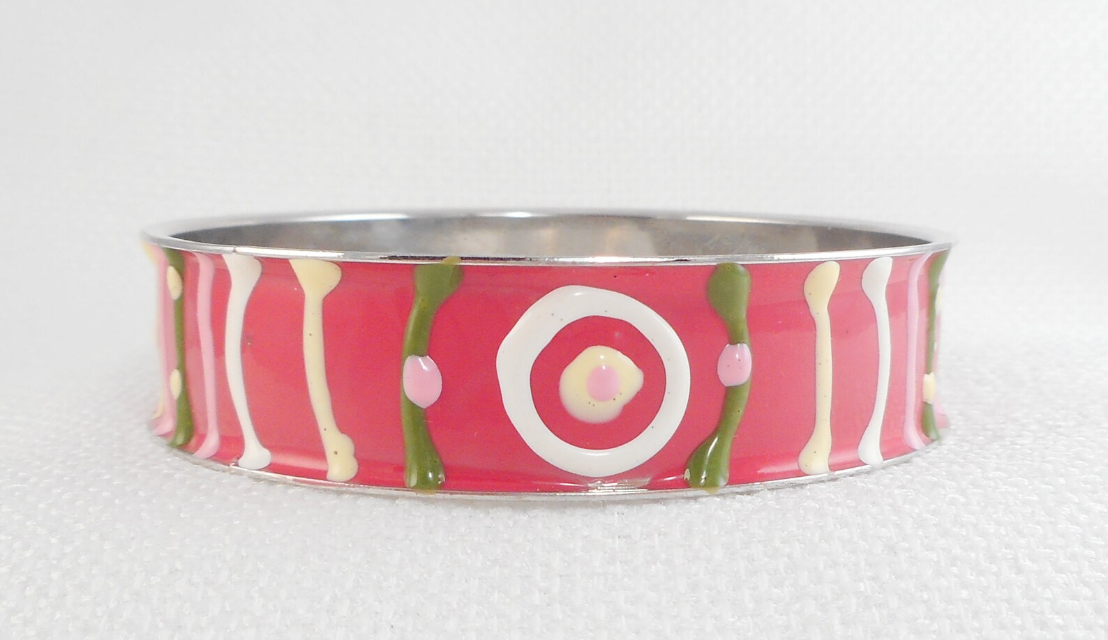 Vintage Hand Painted Pink Bangle Bracelet Pink Green & White Painted ...