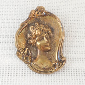 Vintage 1940's Art Nouveau Repousse Brass Woman Brooch Retro Brass Art ...