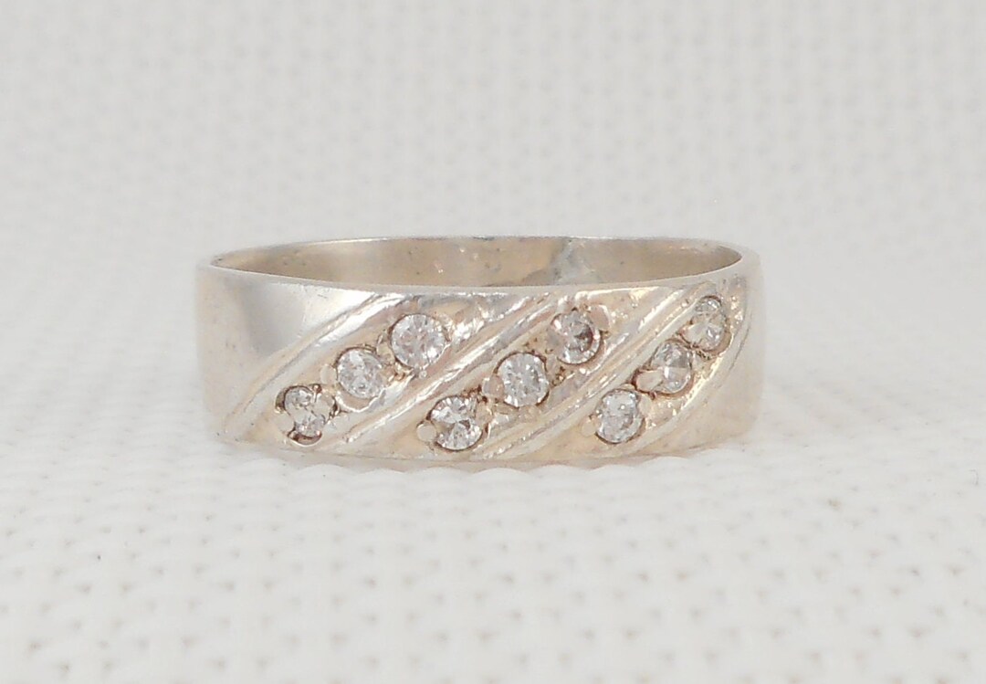Vintage Unique Sterling Crystal Wedding Band Ring 925 Slant Crystal ...