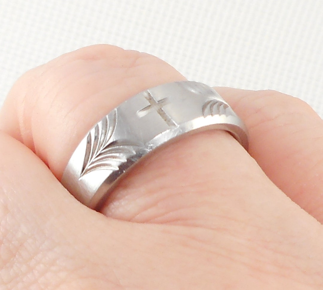 Vintage Unisex Stainless Steel Cross Ring Big Size Cross Band Ring ...
