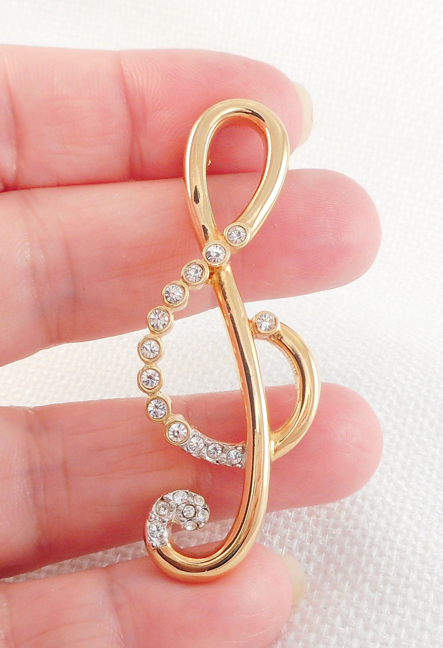 Vintage Big Gold Treble Clef Crystal Brooch Musical Brooch - Etsy