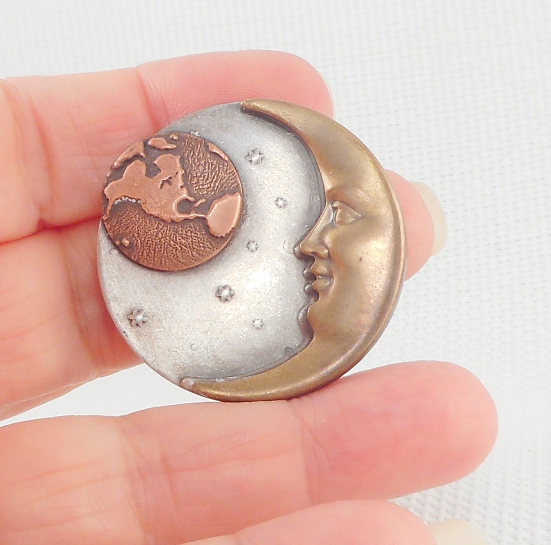Vintage Moon and Earth Brooch K & T Signed Moon and Earth Brooch 3 Tone ...