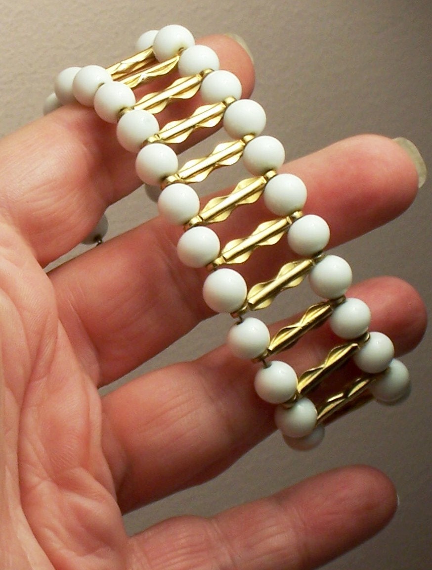 Vintage 60's Glass Bead Gold Metal Ladder Wrap Bracelet - 60's Ladder ...