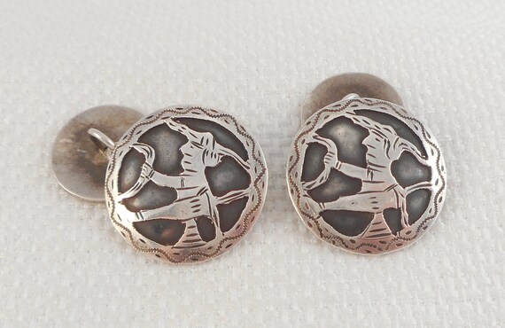Vintage 900 Silver Guatemala Mayan Aztec Chain Cuffli… - Gem