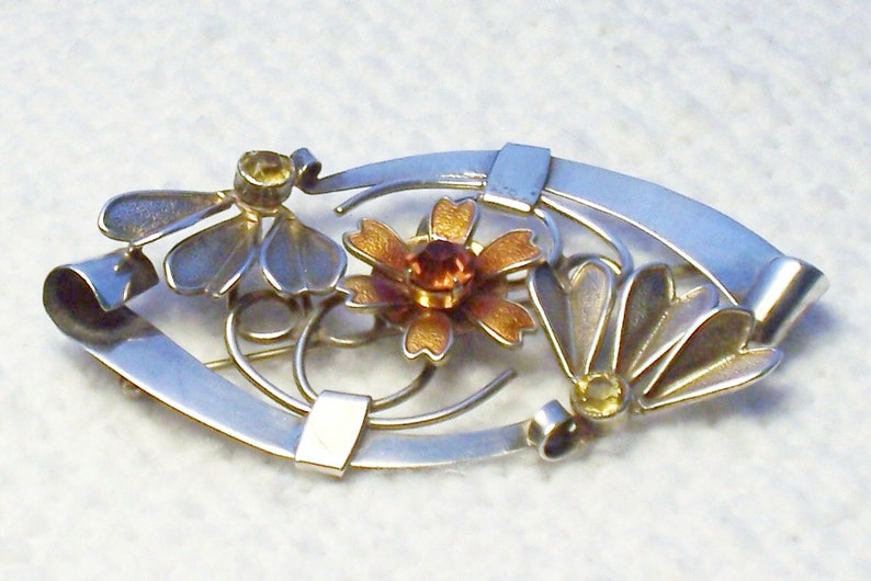 Vintage BIG 3 Inch Open Work Sterling Silver Enamel Pin With Stones ...
