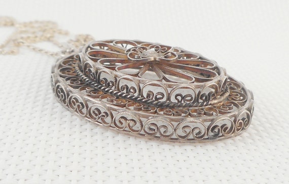 Vintage RARE European 835 Silver Fancy Filigree Oval … - Gem