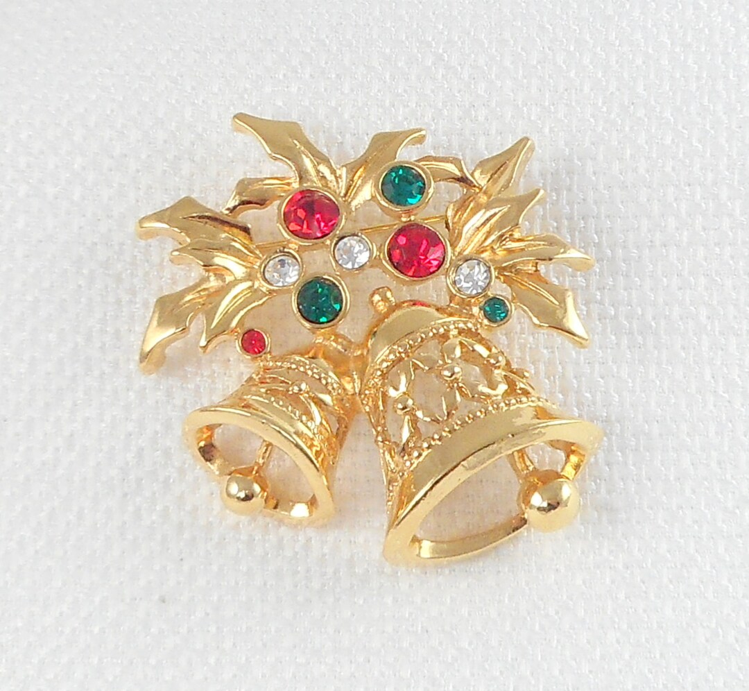 Vintage Avon Christmas Bells Pin Brooch 80's Avon Rhinestone Christmas ...