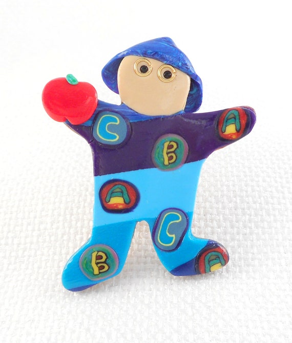 Handmade Polymer Clay School Boy Pin Colorful Fimo Cl… - Gem