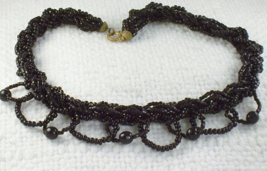 Vintage Deco French Jet Bead Collar Necklace With Brass Clasp French ...