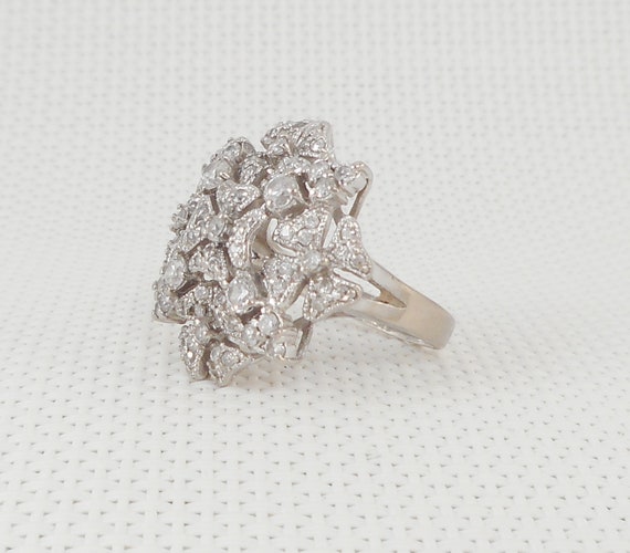 Vintage Sterling Silver Crystal Flowers Ring 925 Laye… - Gem