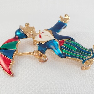 Vintage Colorful Enamel Clown Pin Hobo Clown With Umbrella Pin Vintage ...