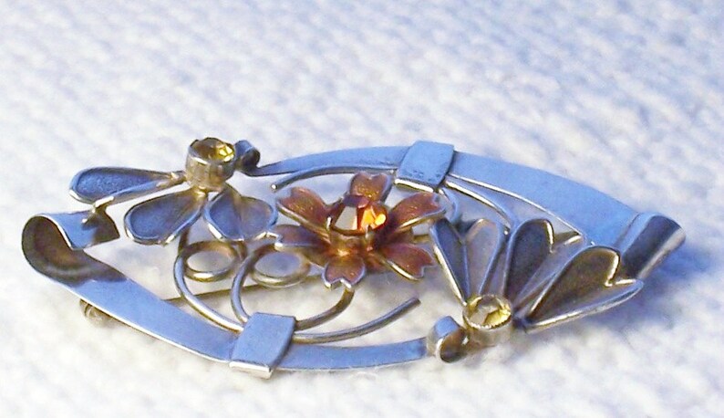 Vintage BIG 3 Inch Open Work Sterling Silver Enamel Pin With Stones ...