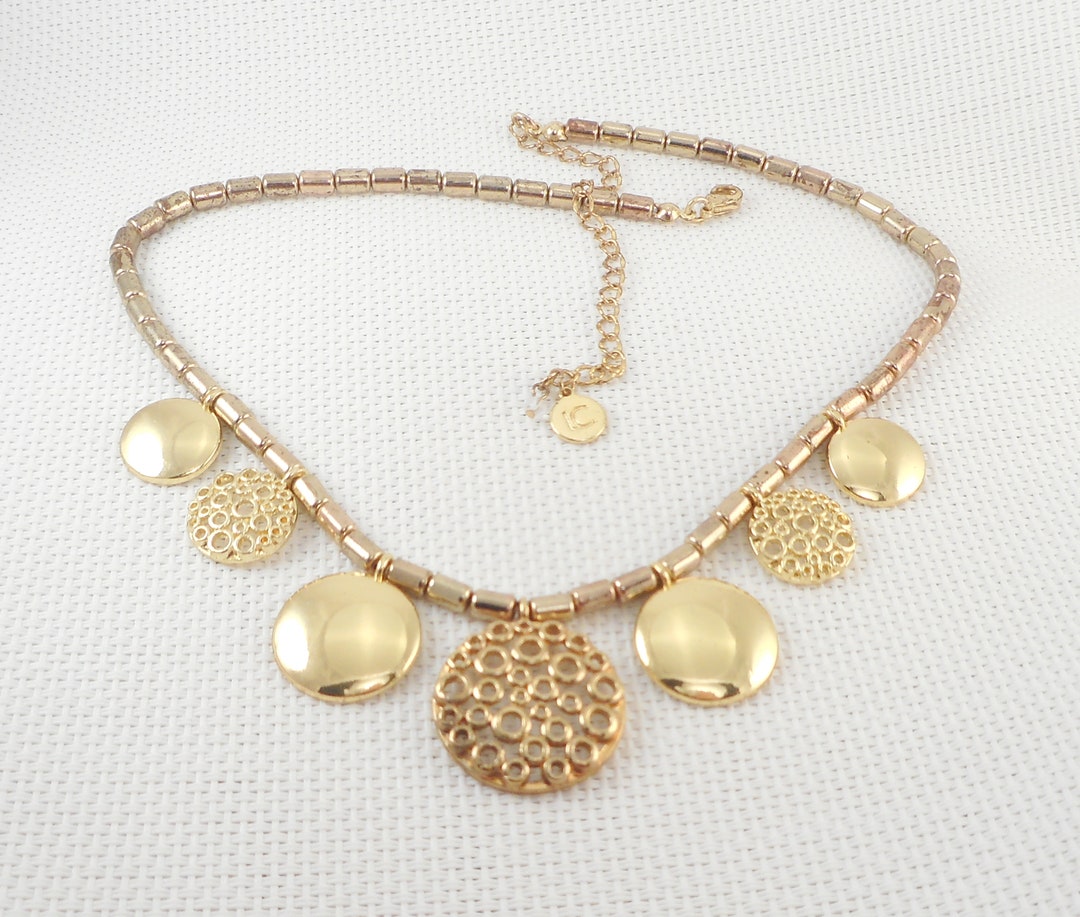 Vintage Liz Claiborne Gold Drop Circles Necklace LC Signed Charm ...