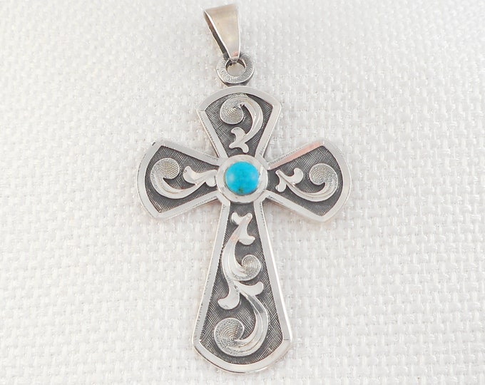 Vintage Sterling Silver Mexico Overlay Turquoise Cross Pendant Taxco ...