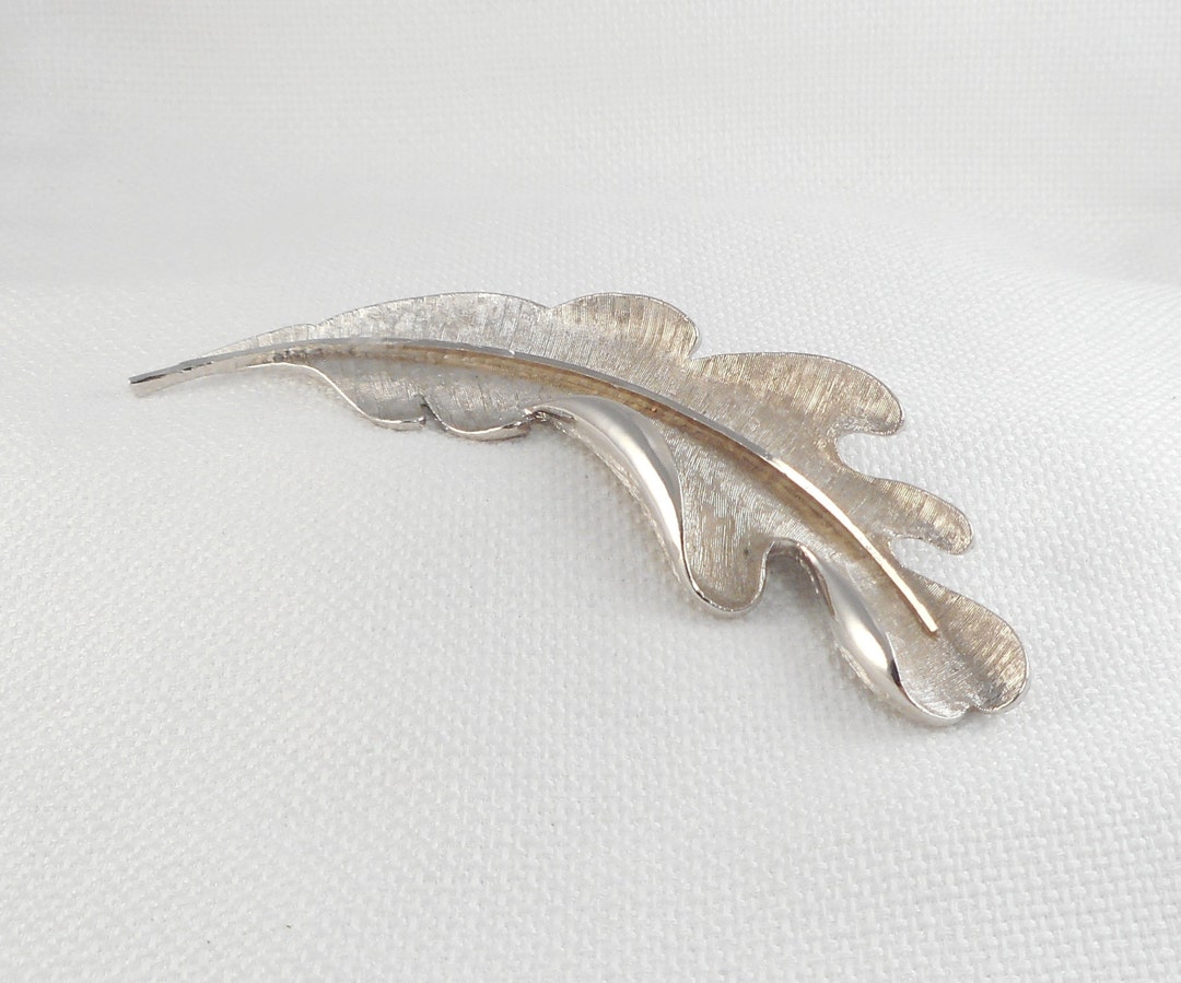 Vintage Big BSK Silver Oak Leaf Brooch Pin Boho BSK Large Leaf Pin 70's ...