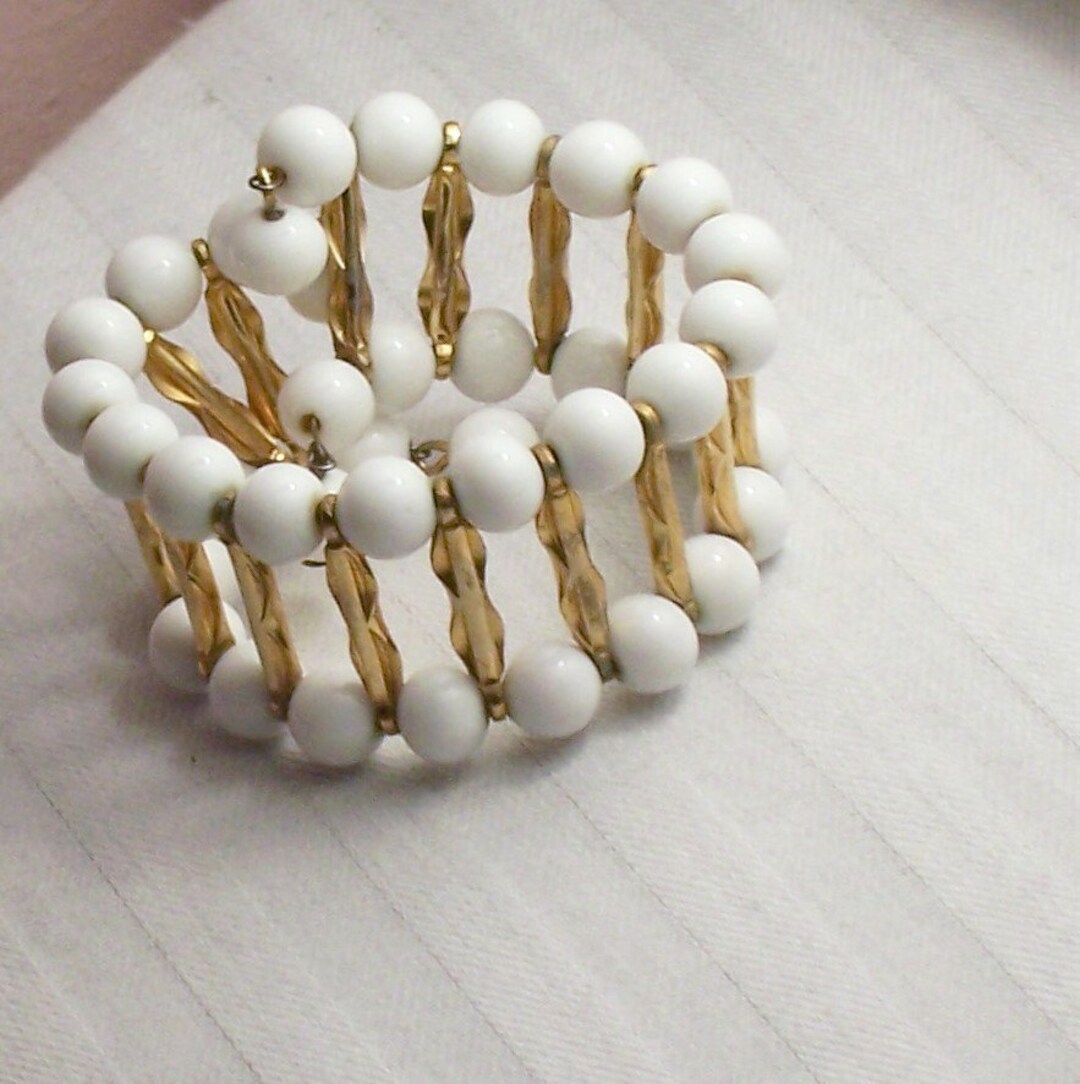 Vintage 60's Glass Bead Gold Metal Ladder Wrap Bracelet 60's Ladder ...