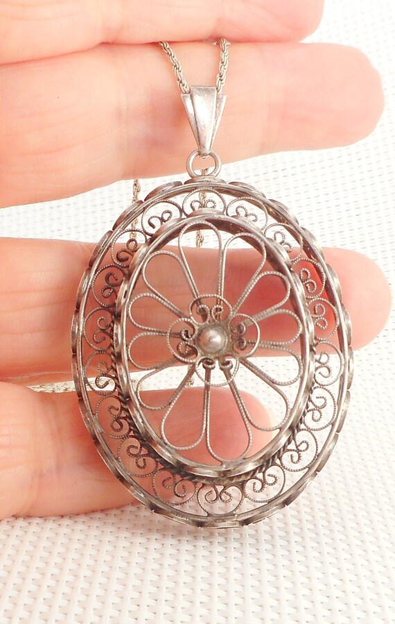Vintage RARE European 835 Silver Fancy Filigree Oval … - Gem