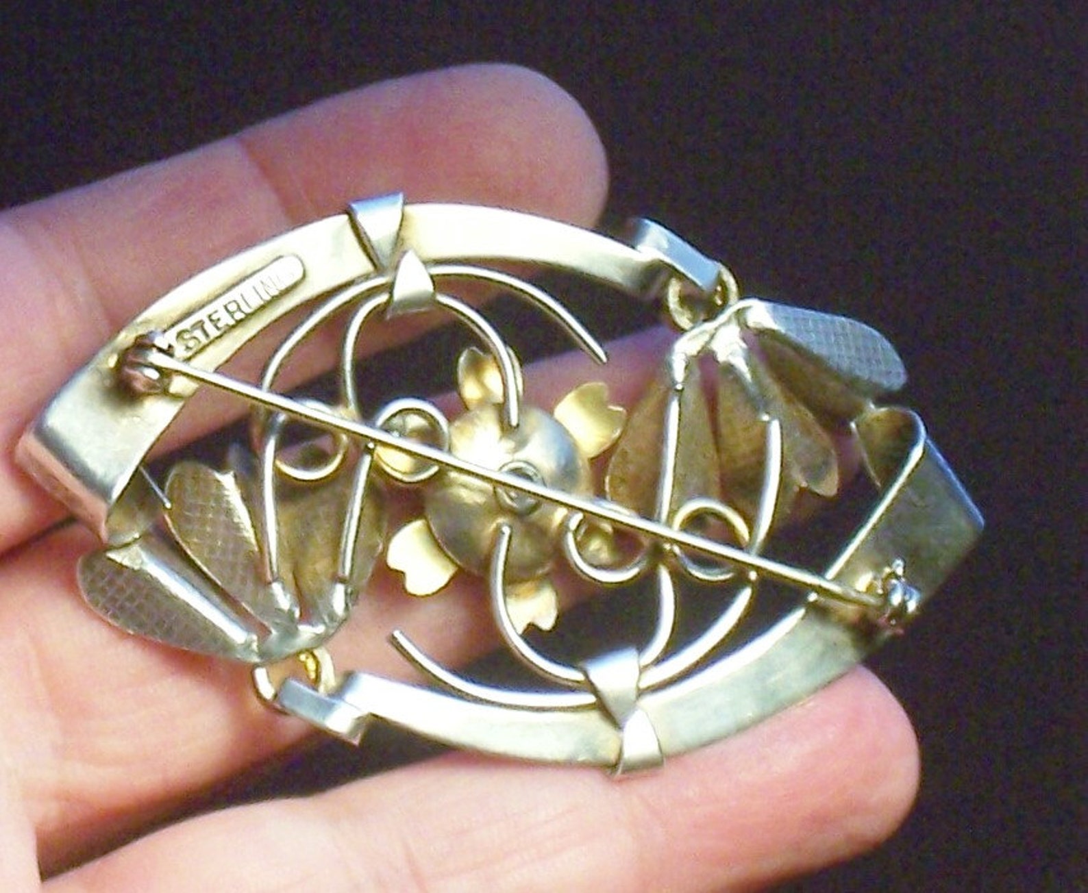 Vintage BIG 3 Inch Open Work Sterling Silver Enamel Pin With | Etsy