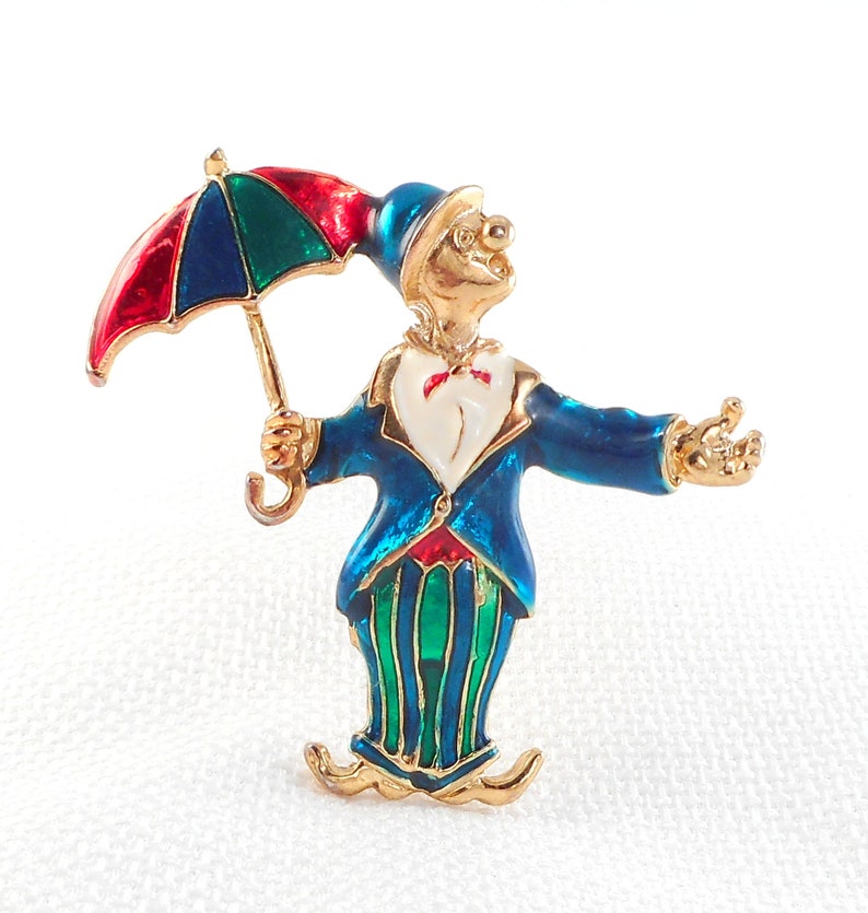 Vintage Colorful Enamel Clown Pin Hobo Clown With Umbrella Pin - Etsy