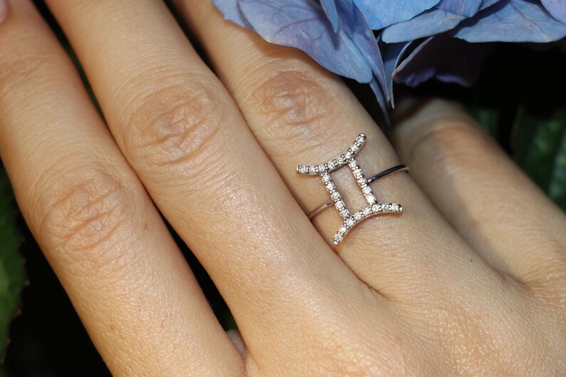 GEMINI ZODIAC Sign 18K Astrology Sun Sign Diamond Ring by Joyce&gems ...