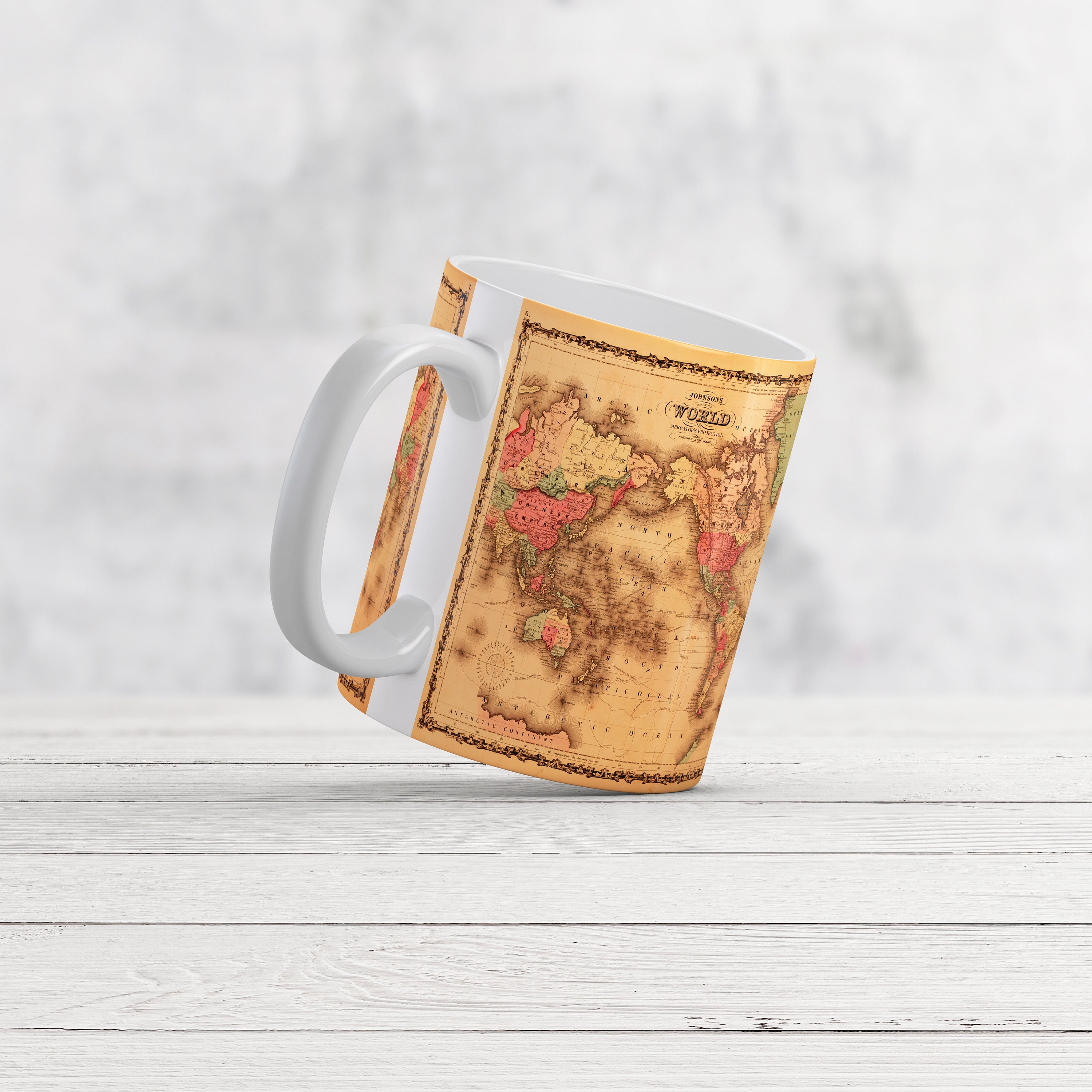 Johnsons World Map 1862 Antique Map. Art Mug/Cup. Ideal Gift | Etsy