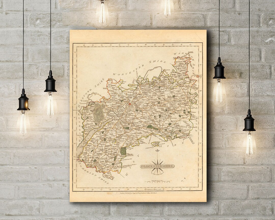 Canvas Art Print of A Map of Glocestershire/gloucestershire, England ...