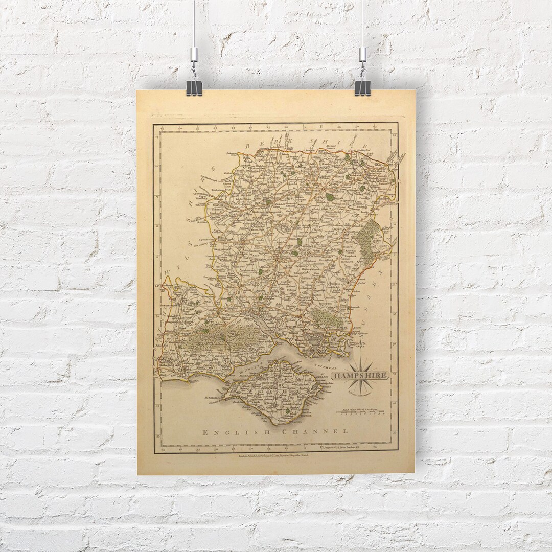 Map of Hampshire, England 1793. Vintage/antique Style Old Map Repro ...