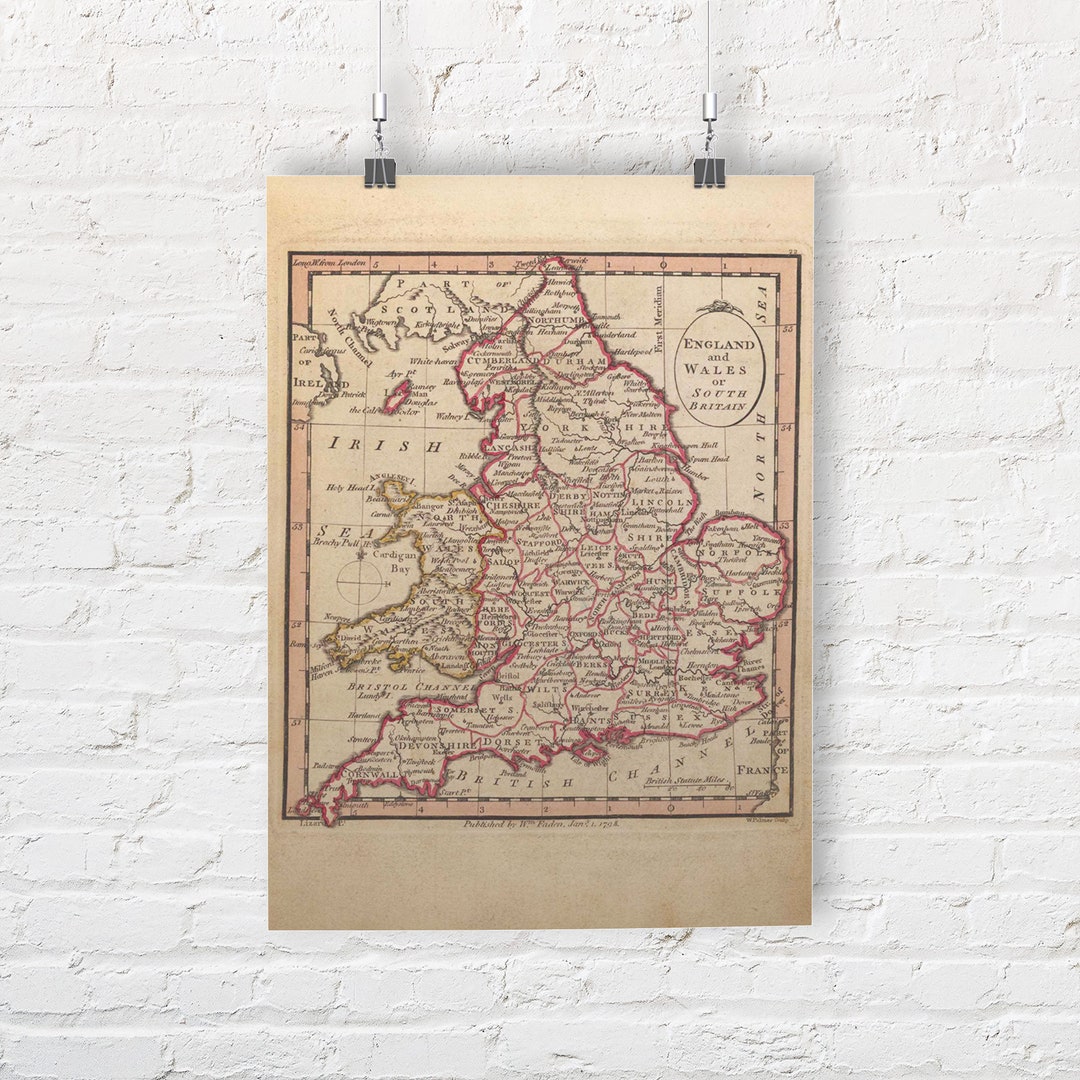 Map of England and Wales or South Britain, 1798. Vintage/antique Style ...